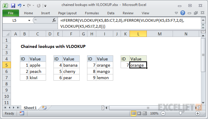Multiple chained VLOOKUPs - Excel formula | Exceljet